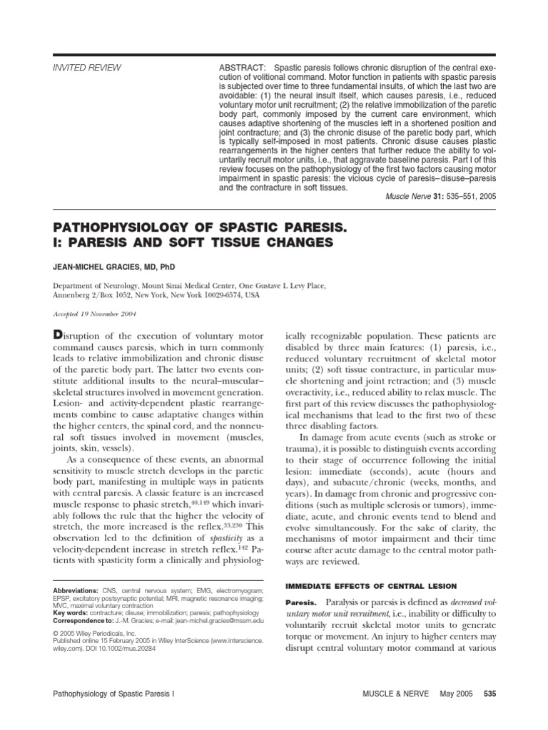 Pathophysiology of Spastic Paresis I | PDF | Muscle Contraction | Muscle