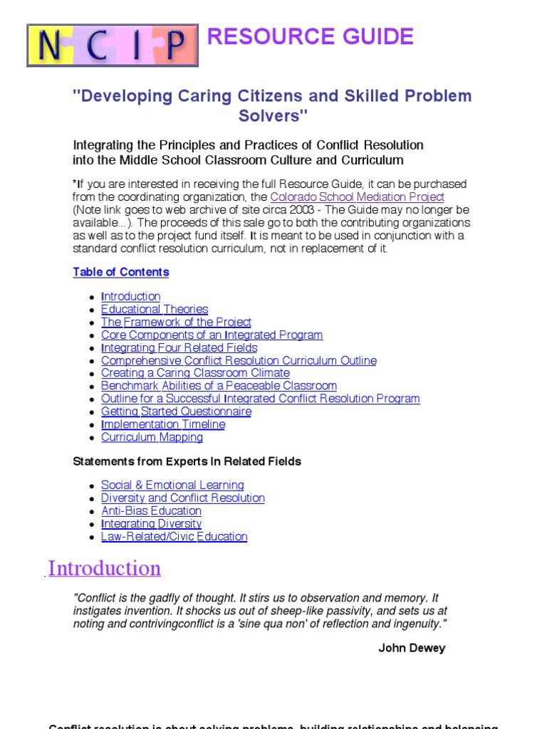 Conflict Resolution in Middle Schools | PDF | Teachers | Conflict ...