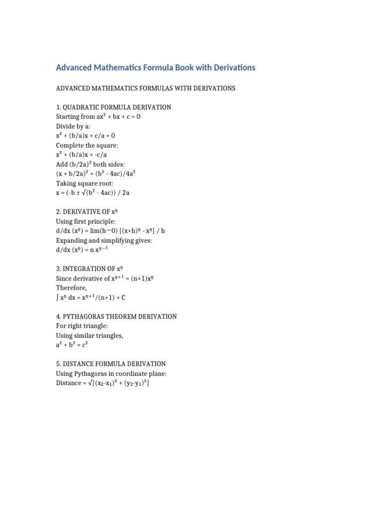 Advanced Mathematics With Derivations-1 | PDF