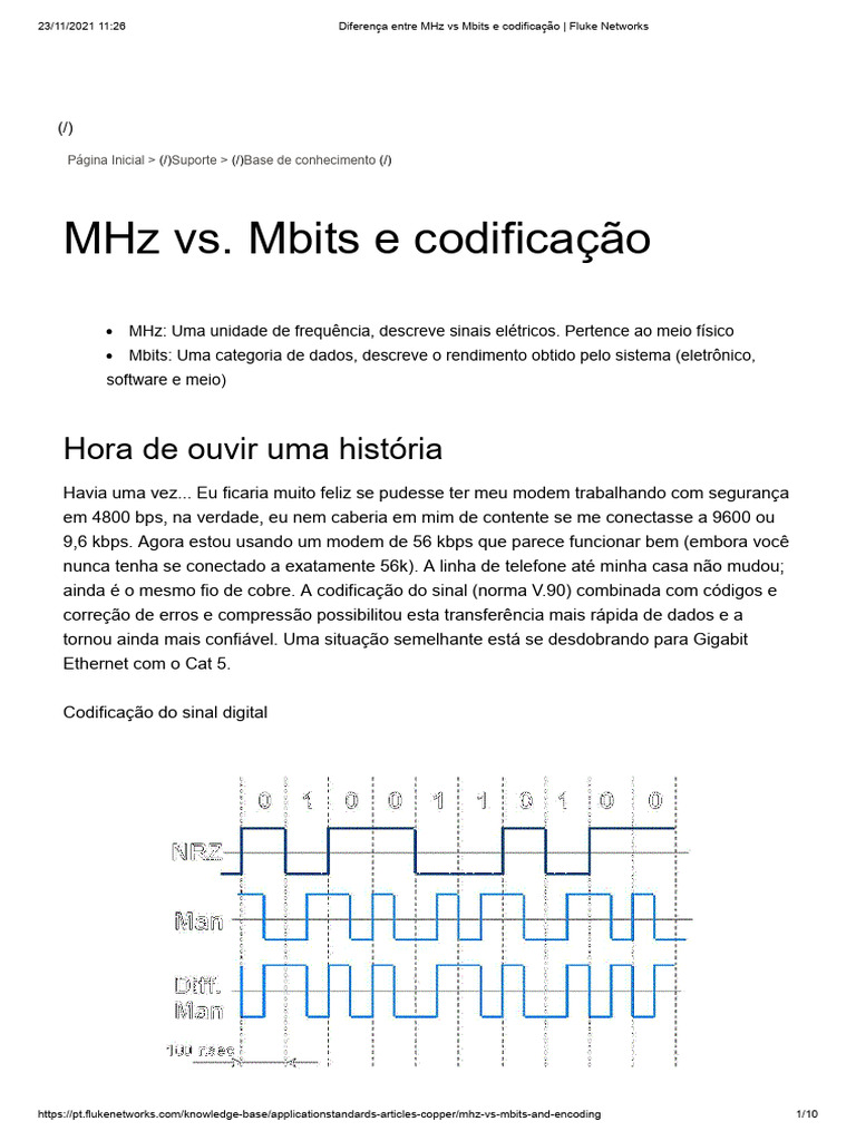 Diferença Entre MHZ Vs Mbits e Codificação - Fluke Networks | PDF ...