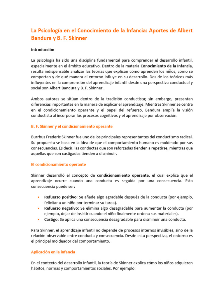 Lectura. Aportes de Albert Bandura y B. F. Skinner | PDF | Behaviorismo ...