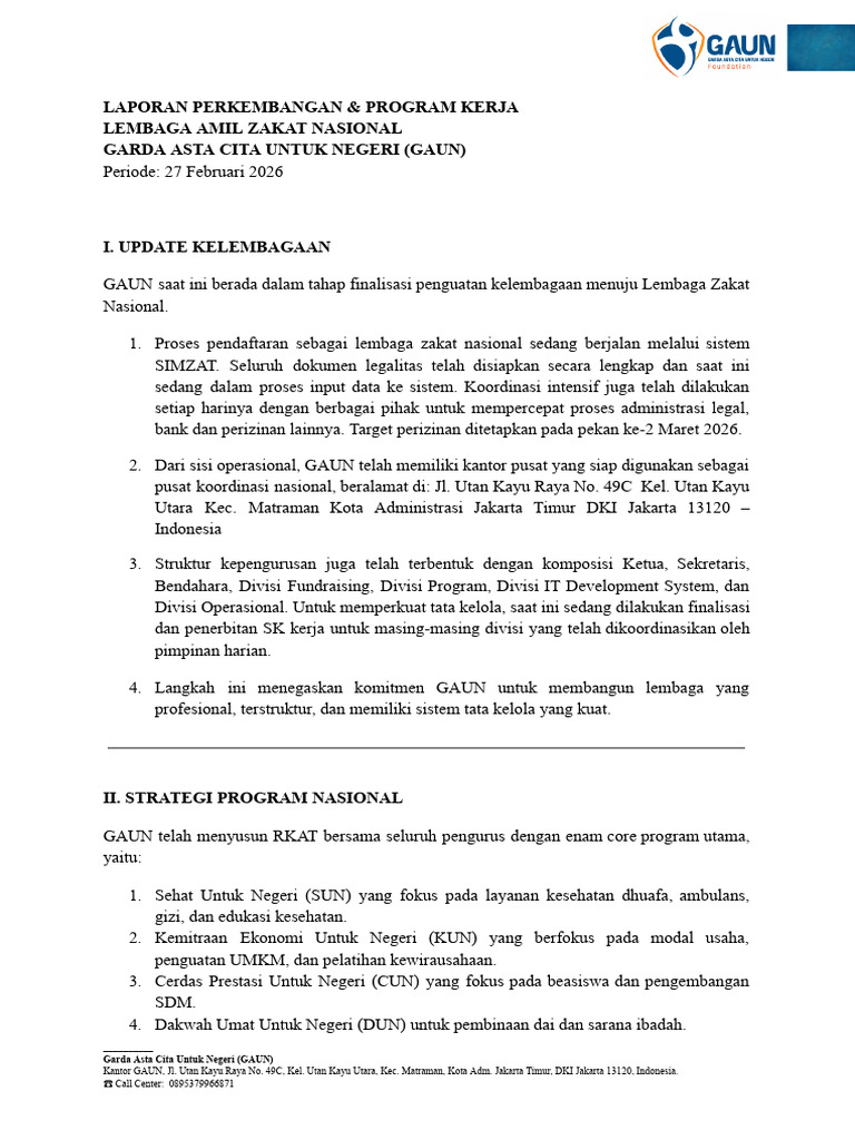 Laporan Perkembangan & Program Kerja Gaun - 27 Februari 2026 | PDF