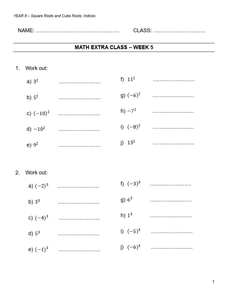 W6 - T1 - Y8 - Square Roots and Cube Roots, Indices | PDF