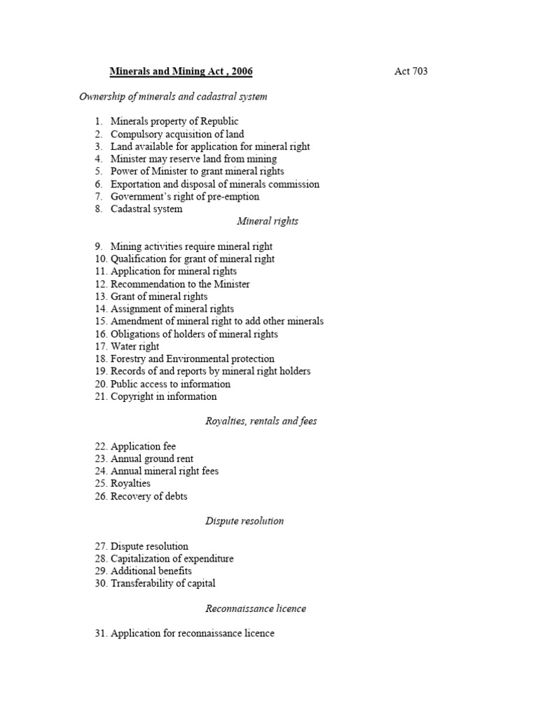 Minerals and Mining Act 703 Ghana | PDF | License | Arbitration