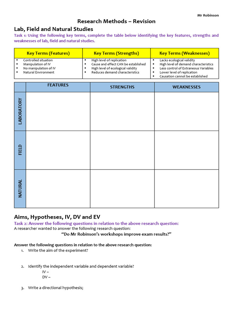 03 Research Methods Revision Session HANDOUT | PDF | Experiment ...