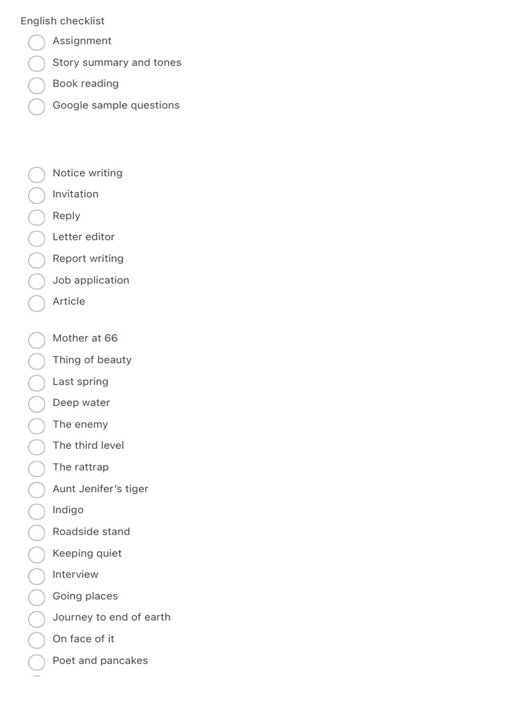 English Checklist | PDF