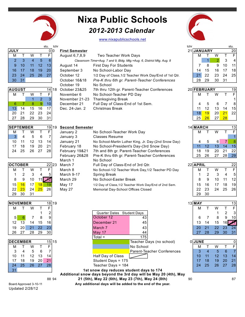 2012-2013 Calendar | PDF
