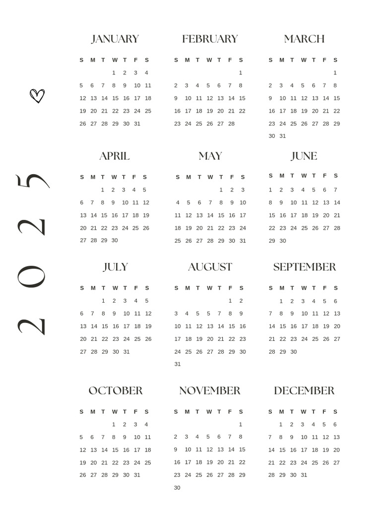 Black & White Simple Modern Calendar Annual Planner | PDF