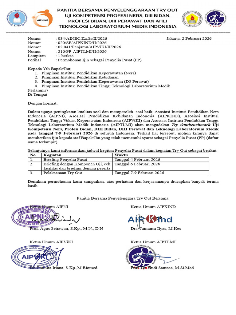 Surat Permohonan Ijin Penyelia Pusat Periode Februari 2026-1 | PDF