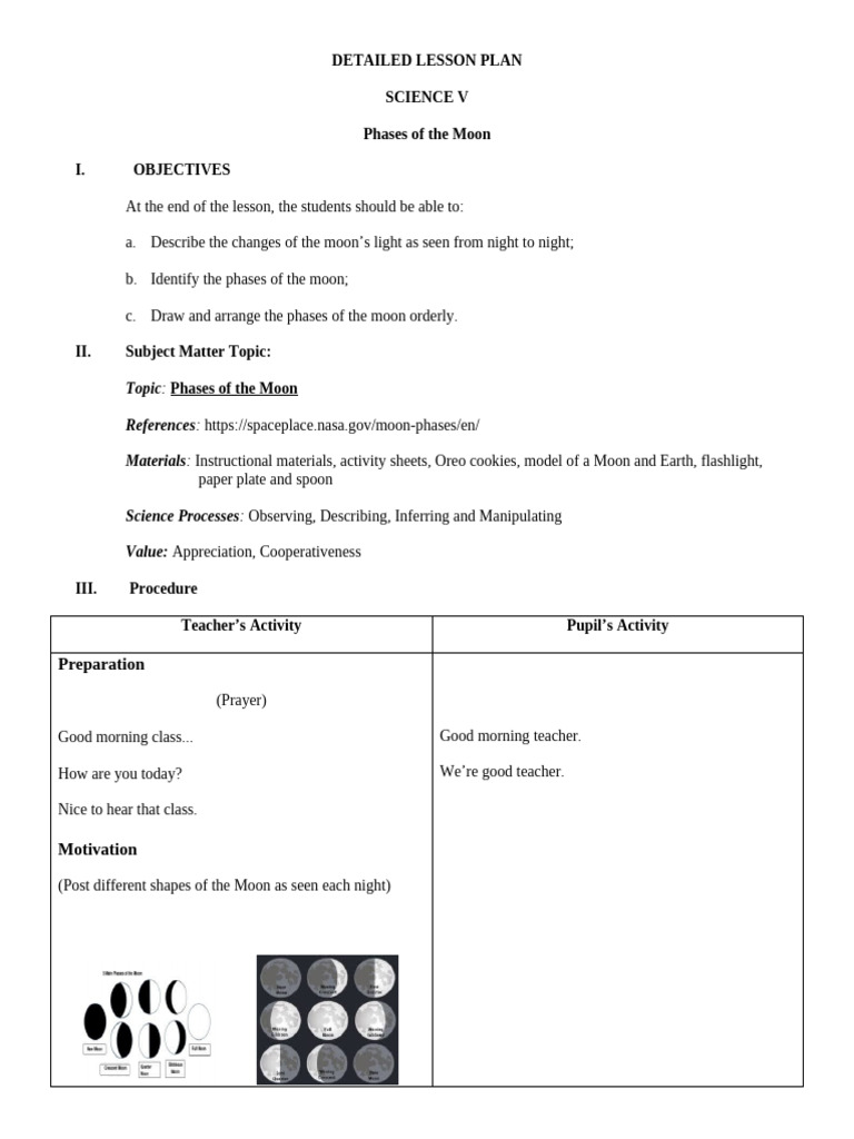 6 Detailed Lesson Plan Science V Phases of The Moon | PDF | Periodic ...