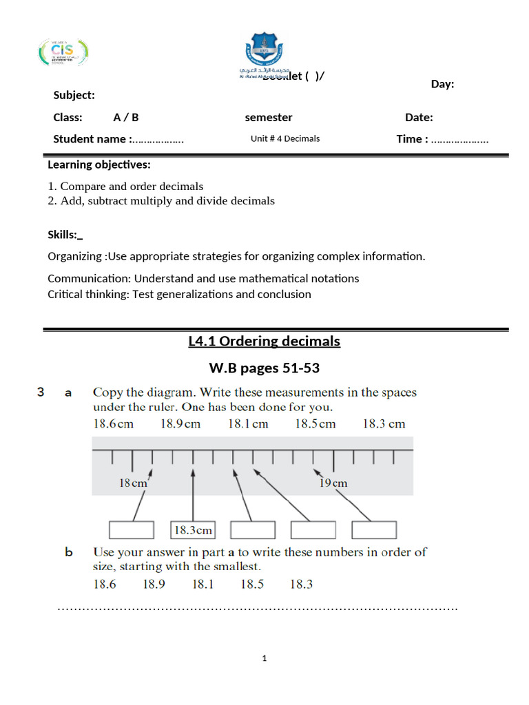 3 Unit 4 - Decimals | PDF