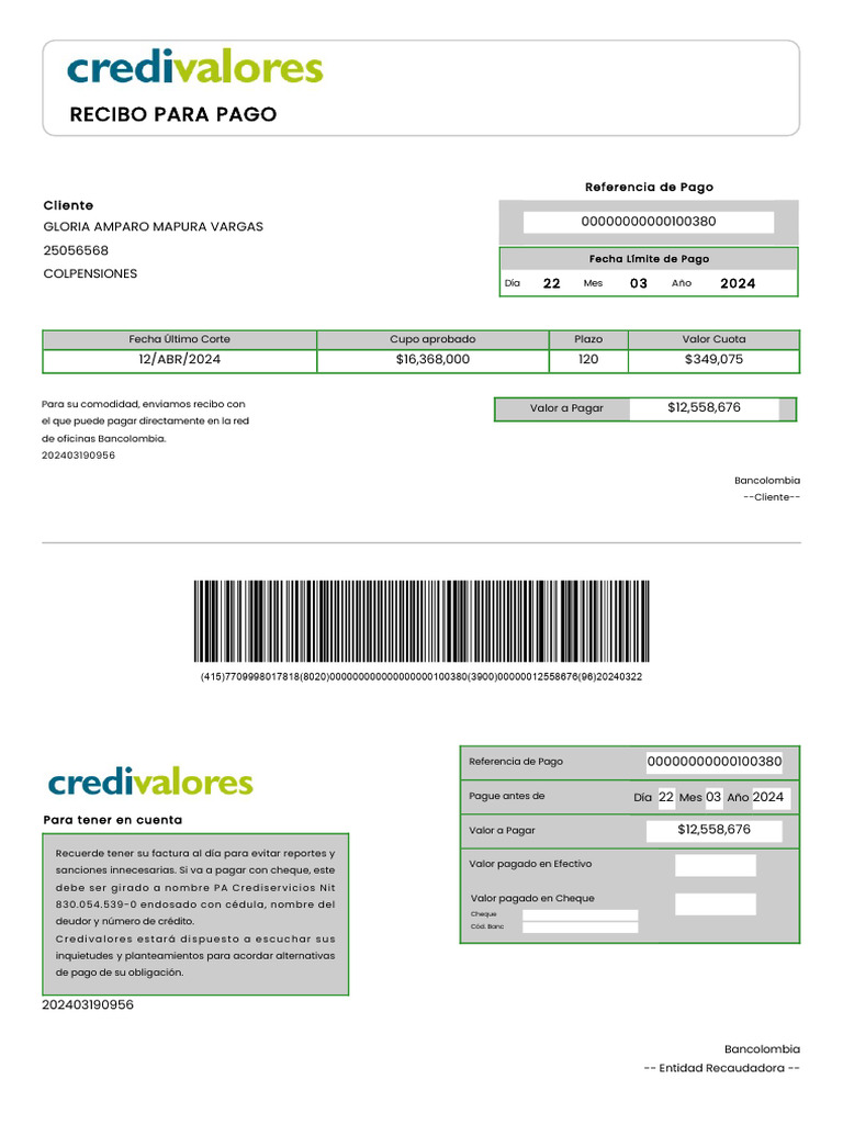 Extracto Pago Total - 100380 | PDF | Cheque | Bancario
