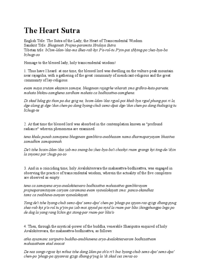 The Heart Sutra | PDF | Mantra | Religious Comparison