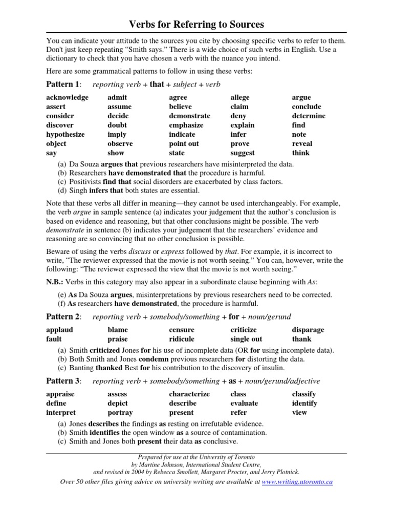 Verbs For Referring To Sources | PDF