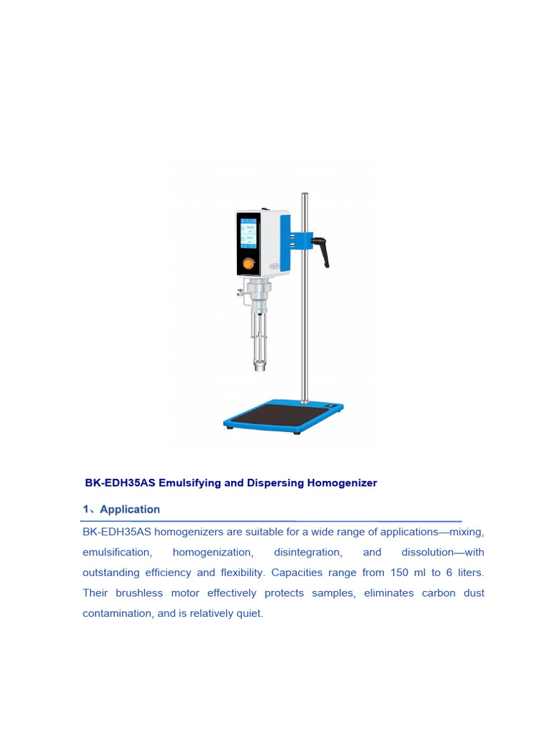 BK-EDH35AS Emulsifying and Dispersing Homogenizer | PDF | Emulsion ...