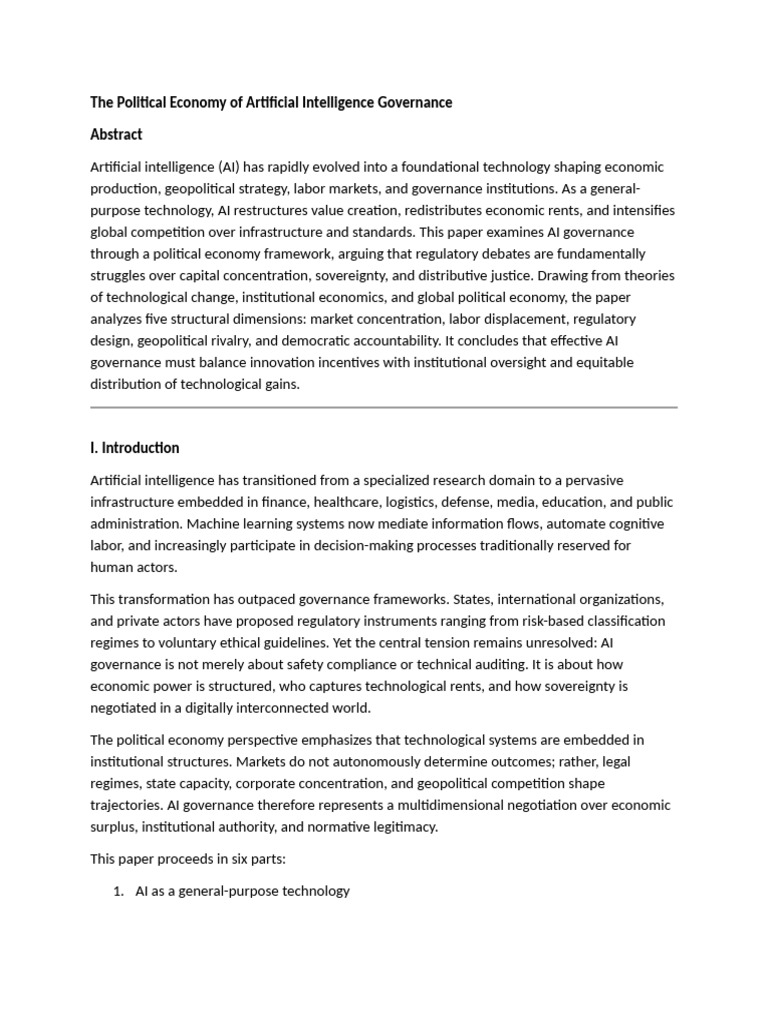 The Political Economy of Artificial Intelligence Governance | PDF ...