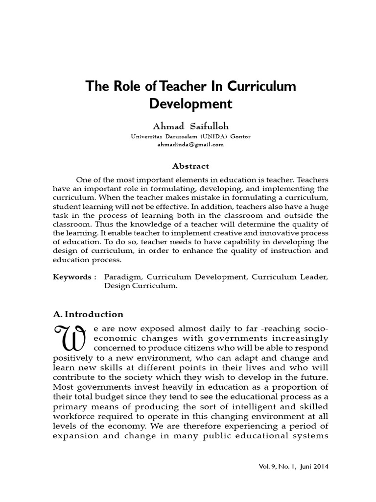 The Role of Teacher in Curriculum Development | PDF