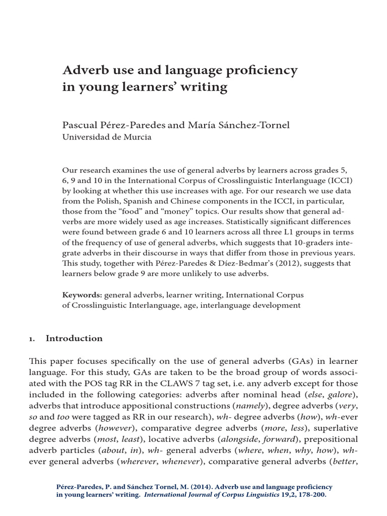 Adverb Use and Language Proficiency in Young Learners Writing | PDF ...