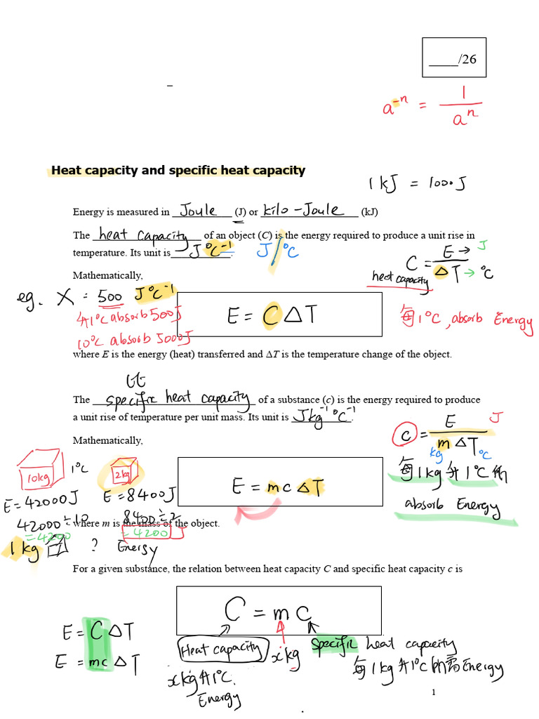 Ch.2 Heat Capacity and Specific Heat Capacity WS1 | PDF | Heat Capacity ...