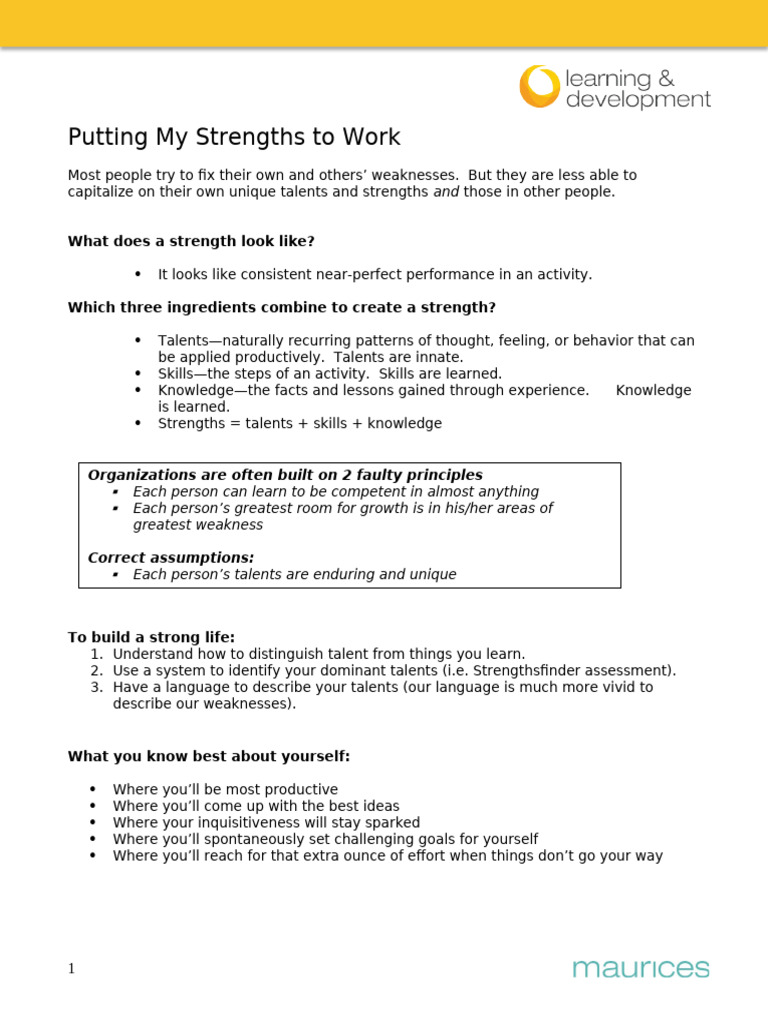 Putting My Strengths To Work | PDF | Knowledge | Psychological Concepts
