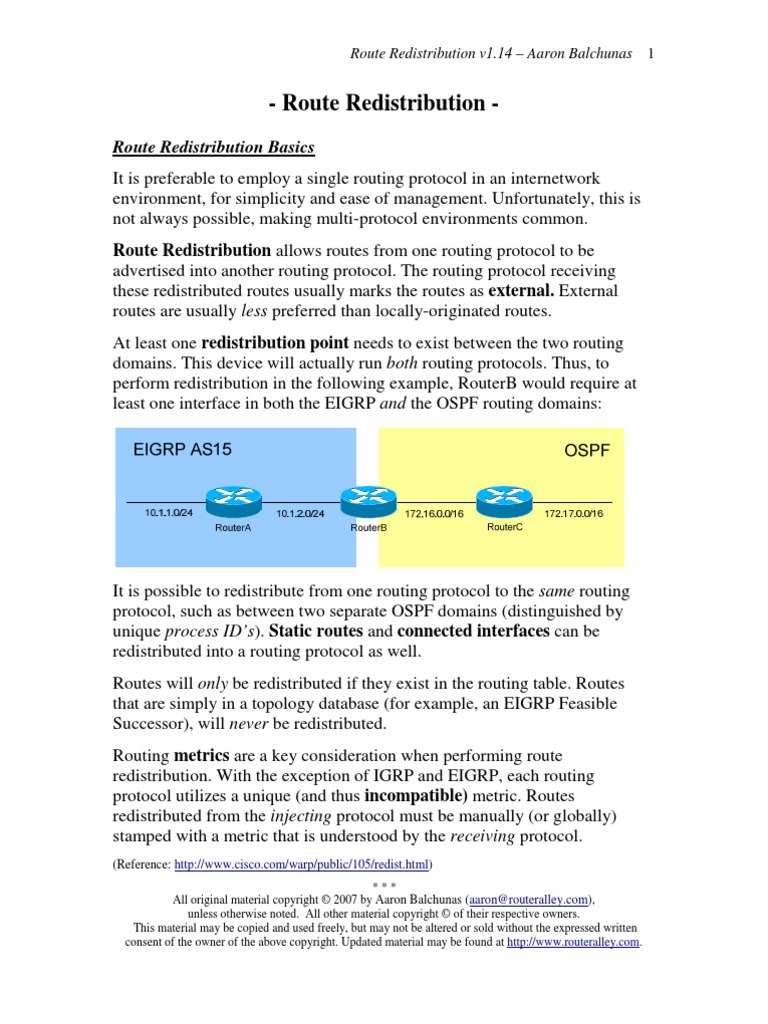 Route Redistribution Basics | PDF | Computers
