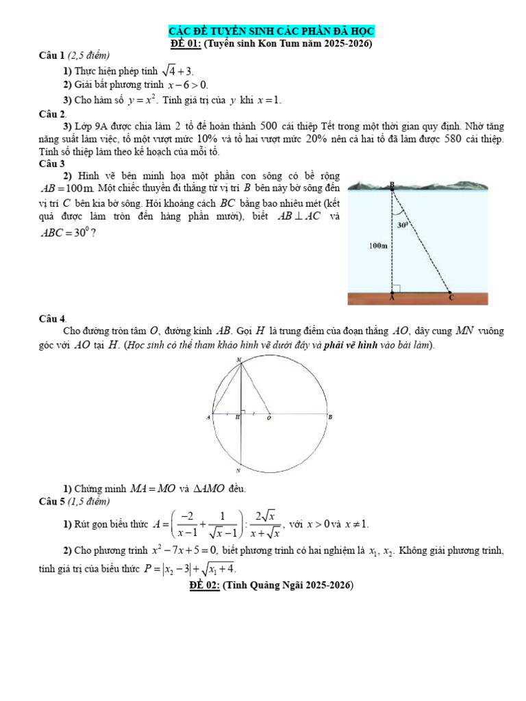 Cac de Tuyen Sinh Nam 25 26 Cac Phan Da Hoc | PDF