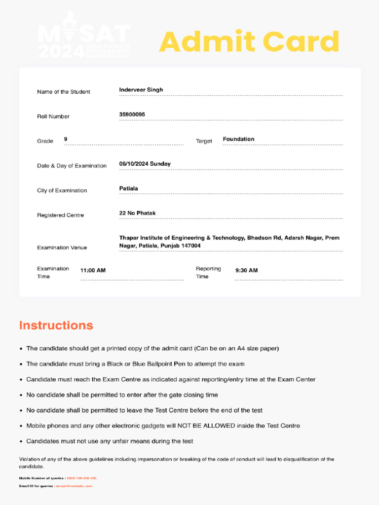 Admit Card | PDF