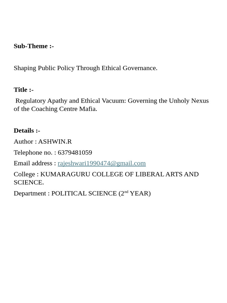 Regulatory Apathy and Ethical Vacuum Full Paper | PDF | Socialization ...