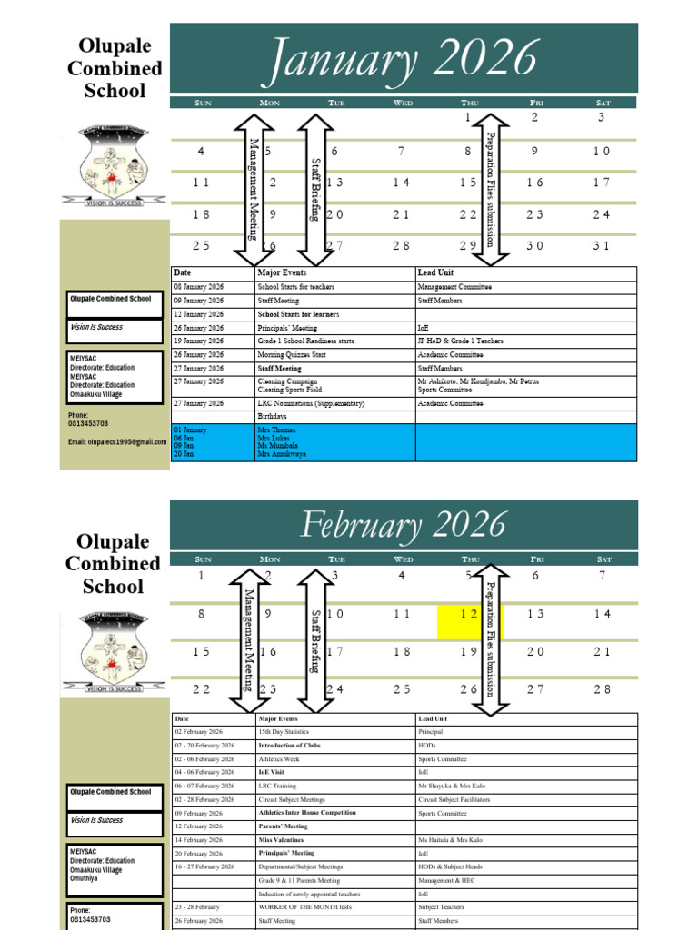 Calendar of Activities 2026 New | PDF