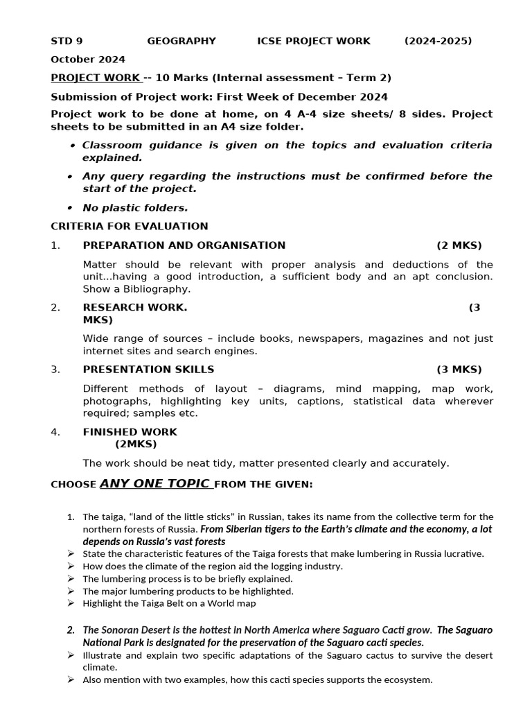 STD 9 Project 2024-2025 | PDF