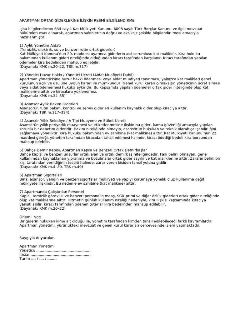 Apartman Gider Bilgilendirme Resmi Afis TR UTF8 | PDF