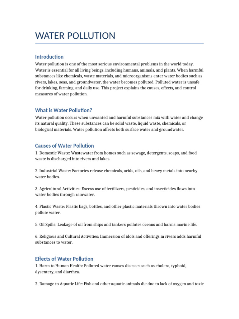 Class 6 Water Pollution Project | PDF | Water Pollution | Water