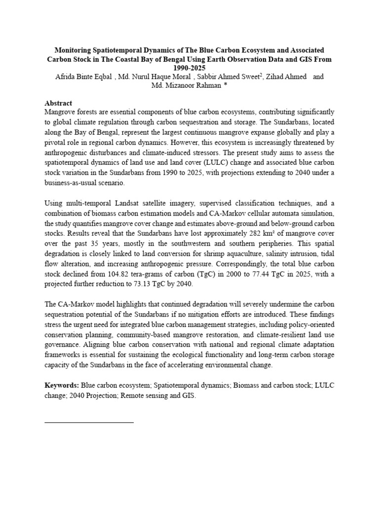 Monitoring Spatiotemporal Dynamics of The Blue Carbon Ecosystem and ...