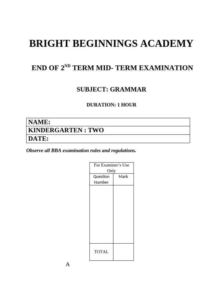 KG2 Grammar 2nd Term Midsem | PDF