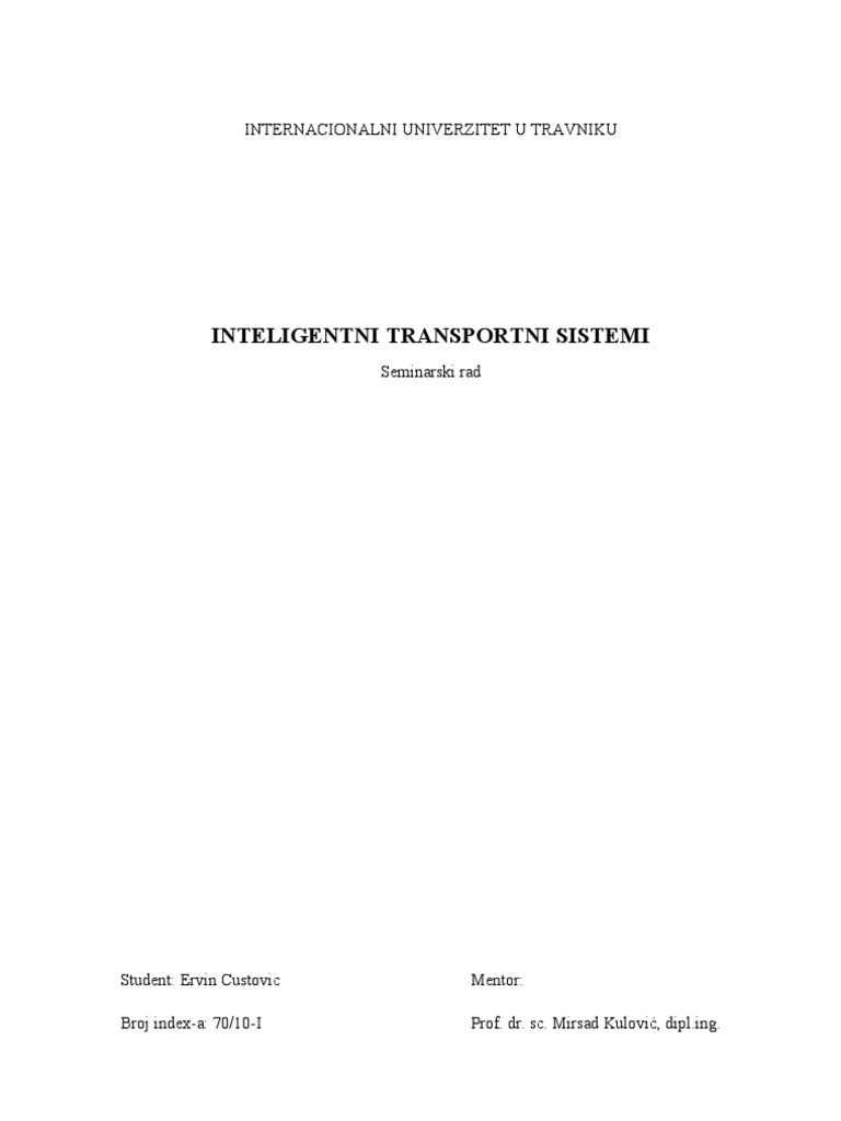 Inteligentni Transportni Sistemi | PDF