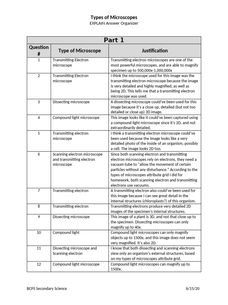 Types of MIcroscopes EXPLAIN Answer Organizer | PDF | Microscope ...