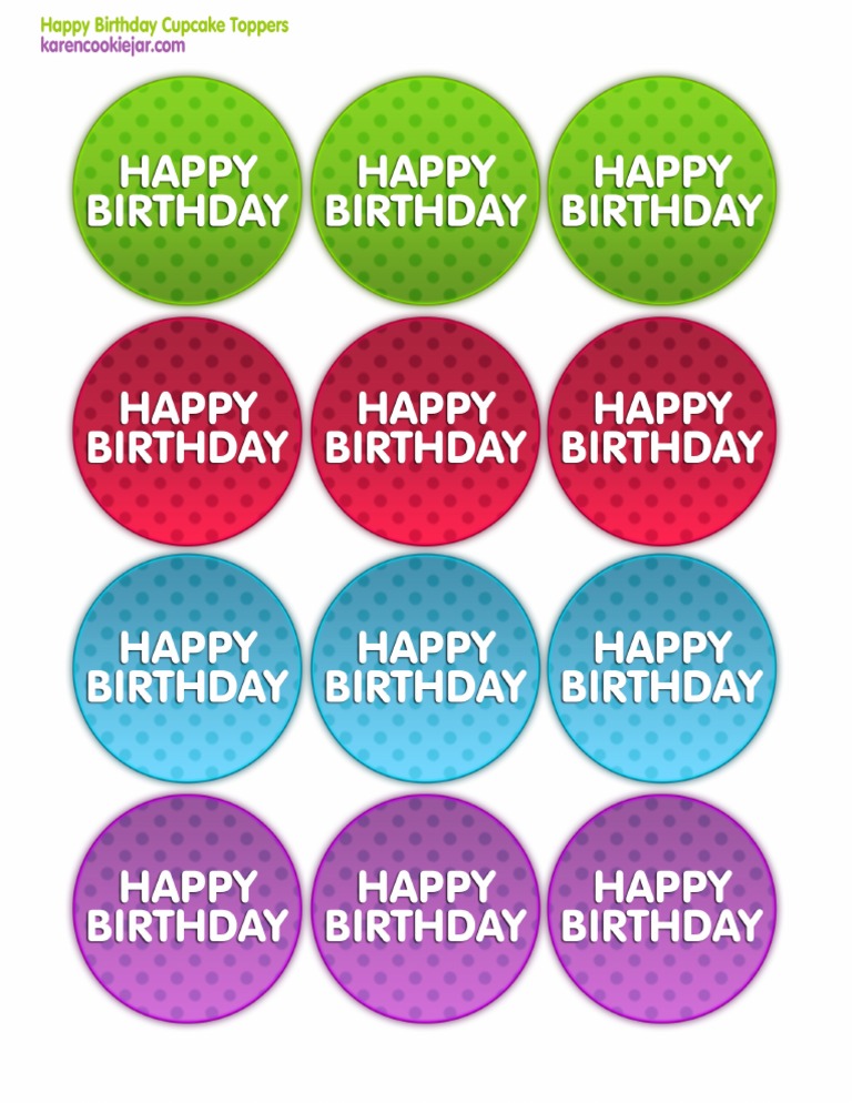 Happy Birthday Printable Cupcake Toppers | PDF