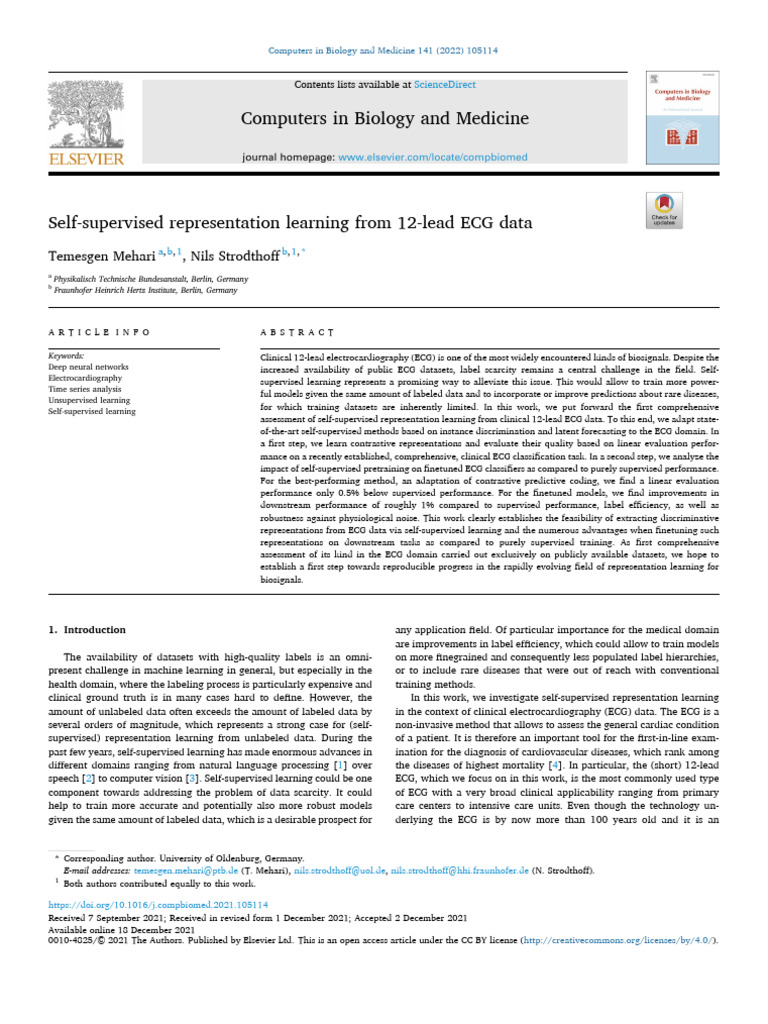 Self-Supervised Representation Learning From 12-Lead ECG Data | PDF ...
