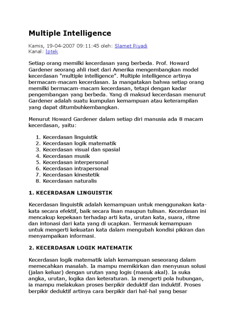 Memahami Kecerdasan Majemuk | PDF