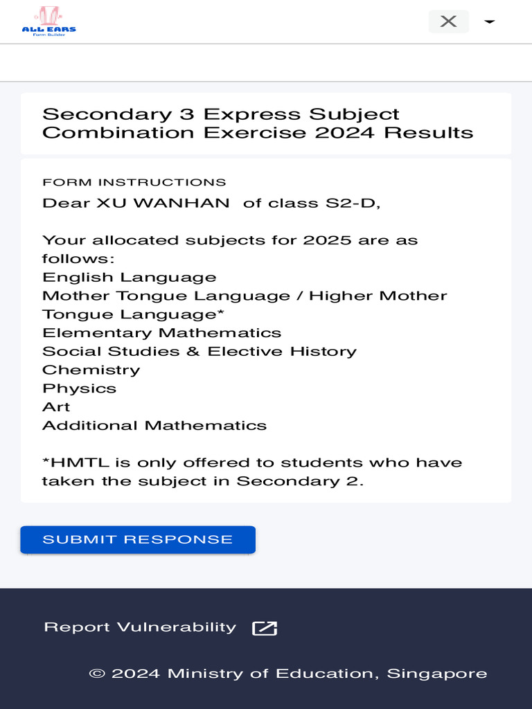 Secondary 3 Express Subject Combination Exercise 2024 Results All Ears ...
