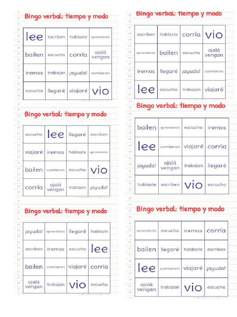 Bingo Verbos | PDF