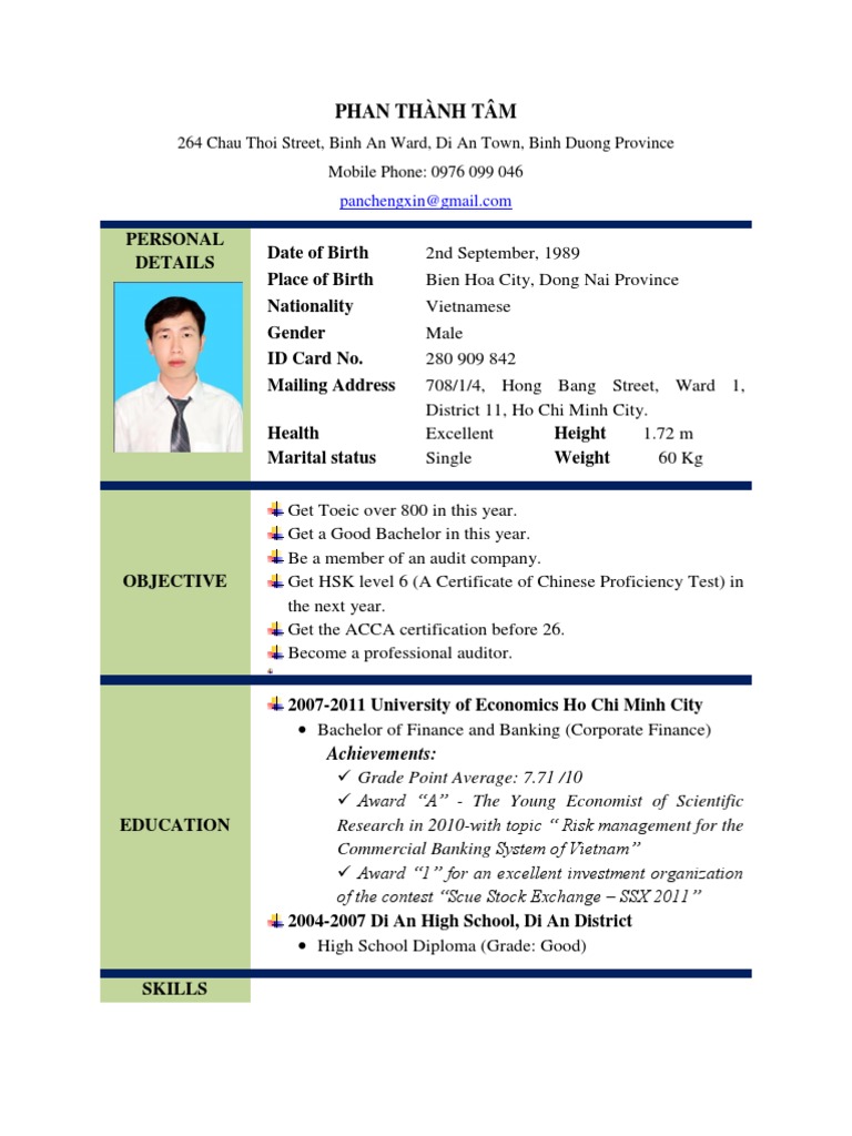 Curriculum Vitae of Phan Thanh Tam | PDF | Ho Chi Minh City | Vietnam