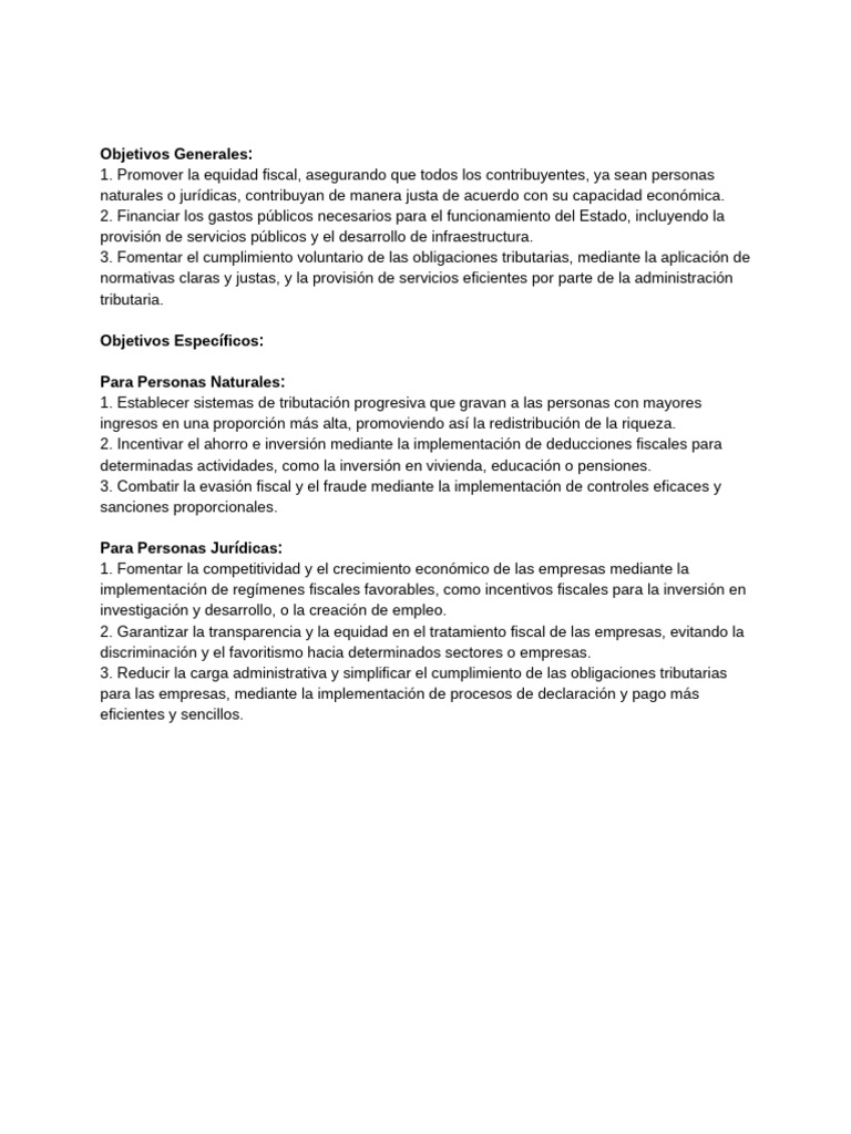 Objetivos Especificos y Generales | PDF