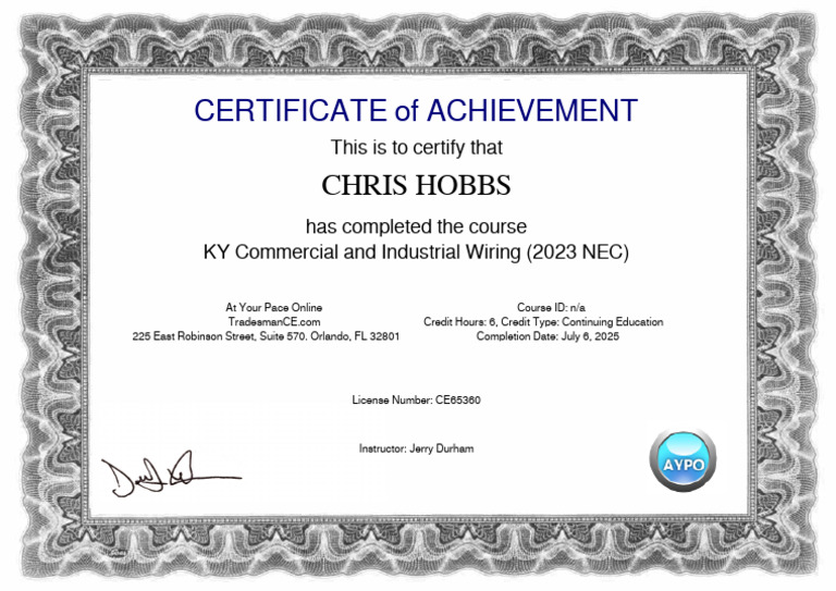 KY Commercial and Industrial Wiring (2023 NEC) - Certificate of ...
