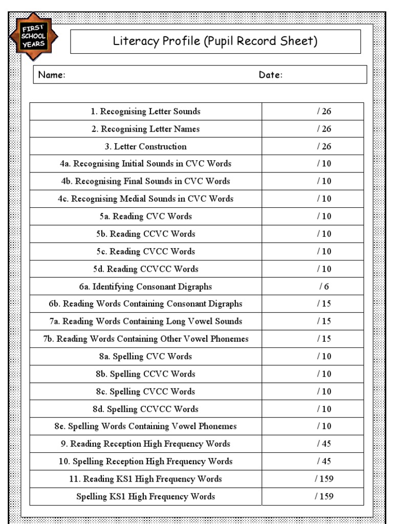 Pupils Literacy Profile | PDF | Consonant | Syllable