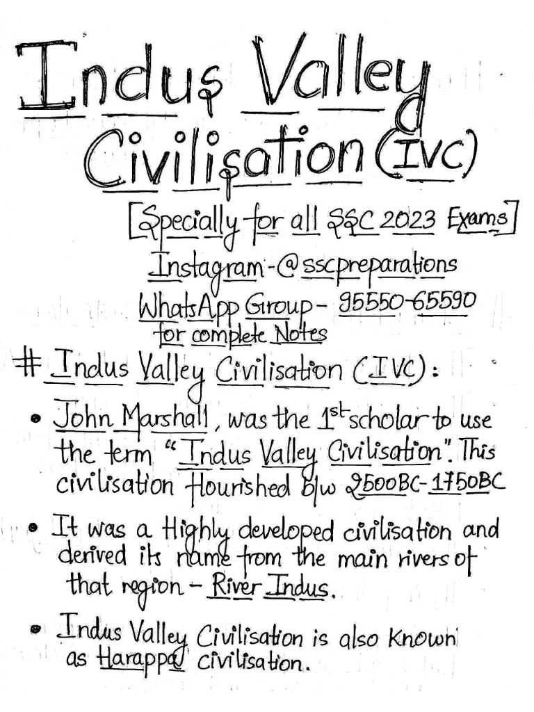 Indus Valley Civilization Ancient History Handwritten Notes For | PDF