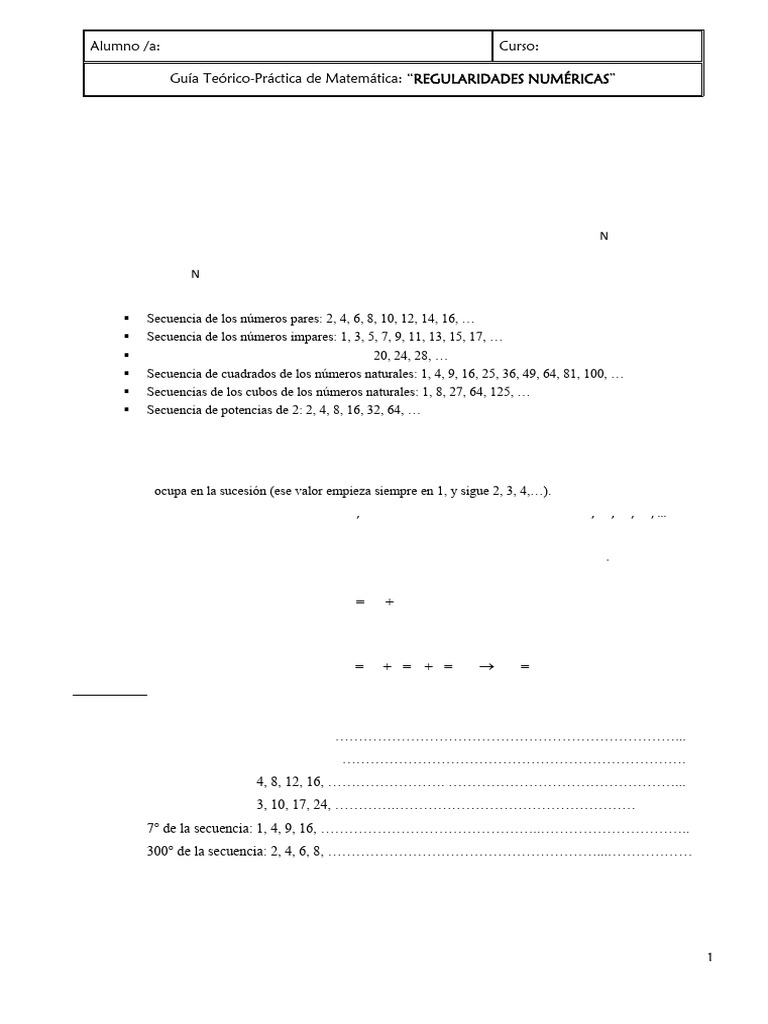 Guía Práctica de Matemática de 1° CBT - REGULARIDADES NUMERICAS (2019 ...