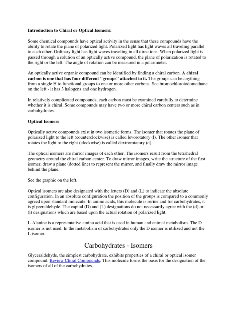 Introduction To Chiral or Optical Isomers | PDF | Chirality (Chemistry ...