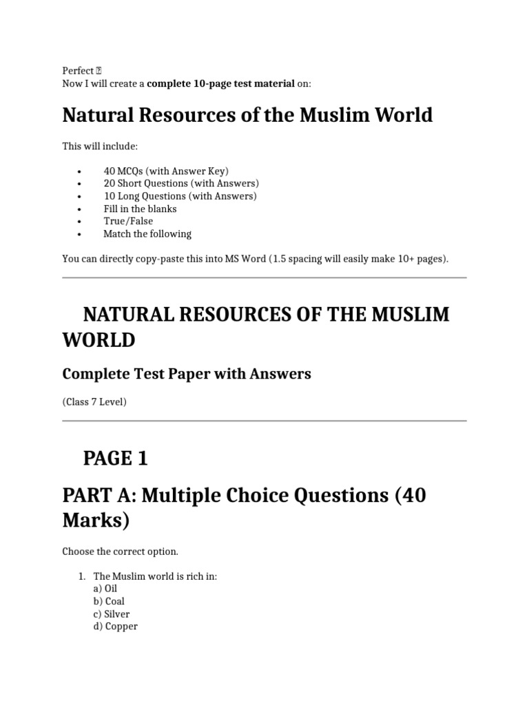 Muslim Countries and Natural Resources Grand Test | PDF | Oil | Water