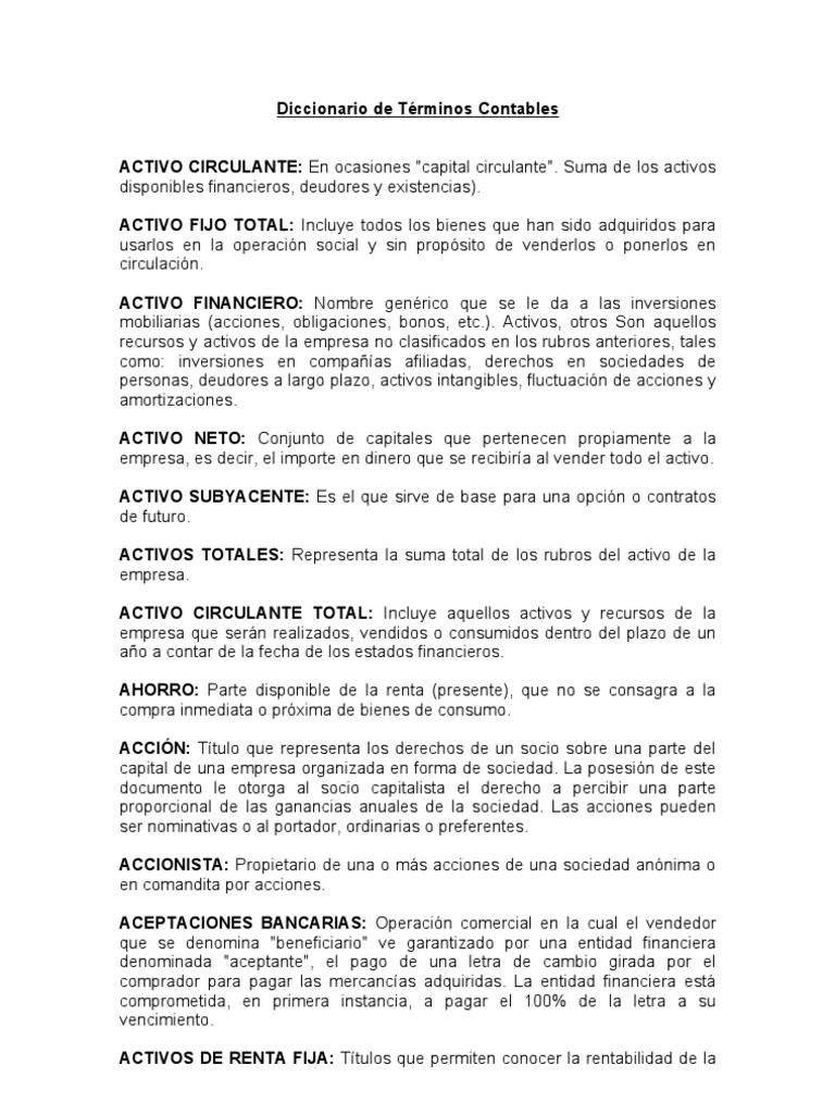 Diccionario de Términos Contables | PDF | Balance de pagos | Bancos